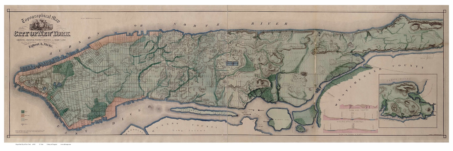 New York City - 1865 Map by Viele - Reprint NYC - Etsy