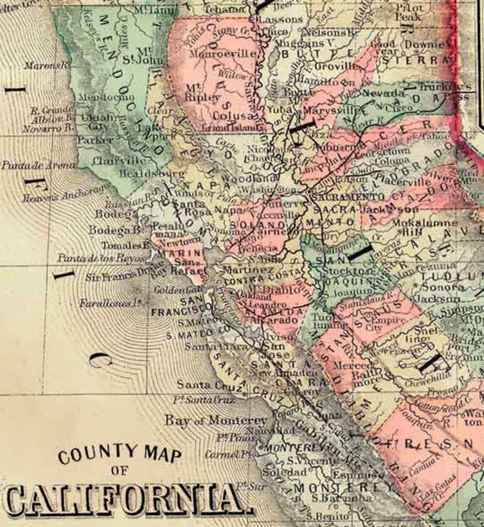 California 1867 Map Mitchell Old "county Map" Reprint State - Etsy