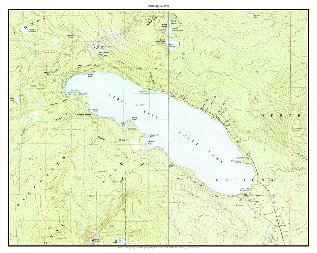 Odell Lake 1985 Old Topographic Map USGS Custom Composite Reprint ...
