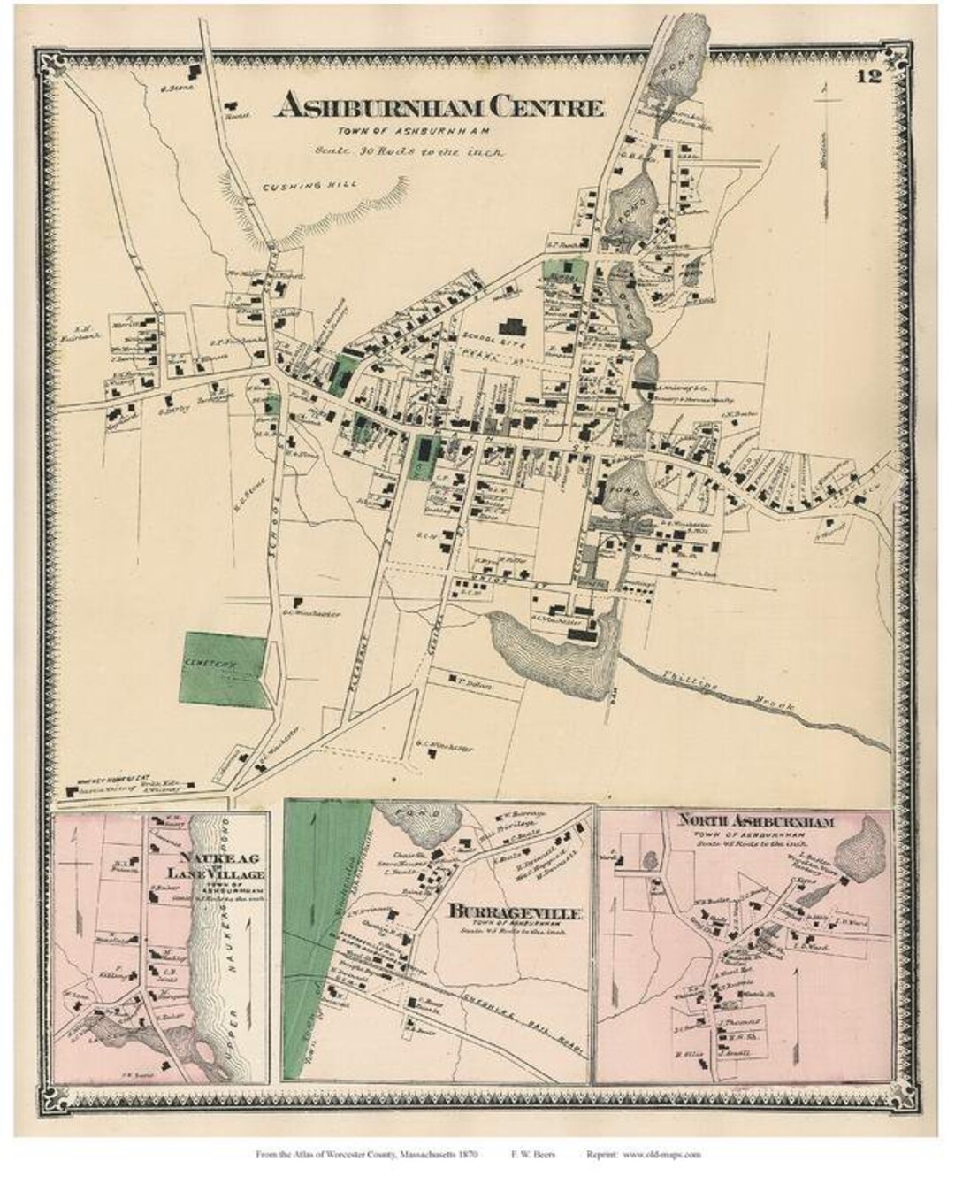 Ashburnham Center 1870 Old Town Map With Homeowner Names - Etsy