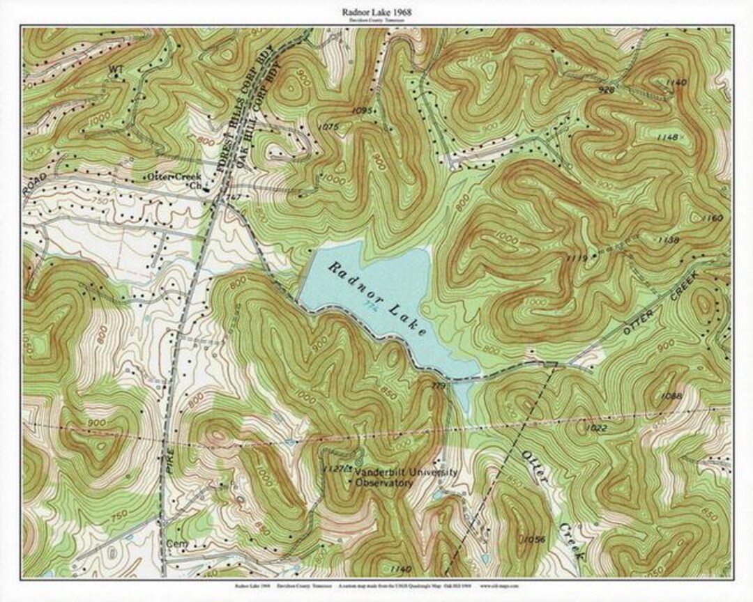 Radnor Lake 1968 Old Topo Map Custom Composite USGS Reprint Tennessee ...