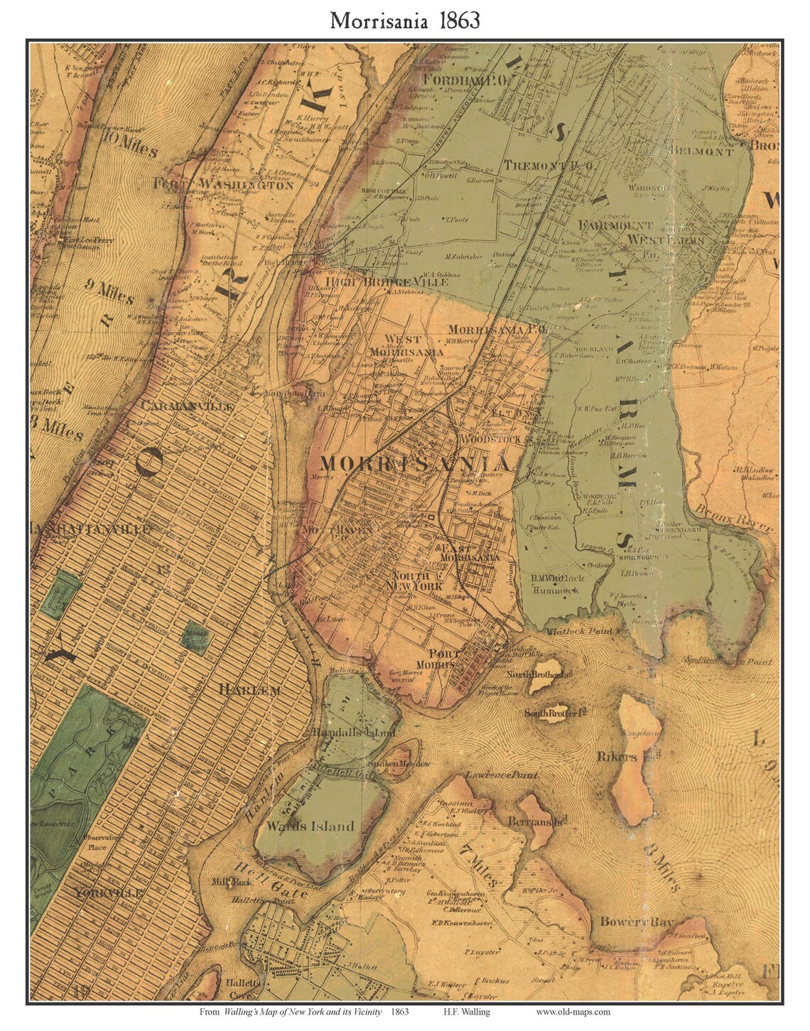 Morrisania 1863 Old Town Map the Bronx With Homeowner Names New York Reprint Genealogy NYC ...