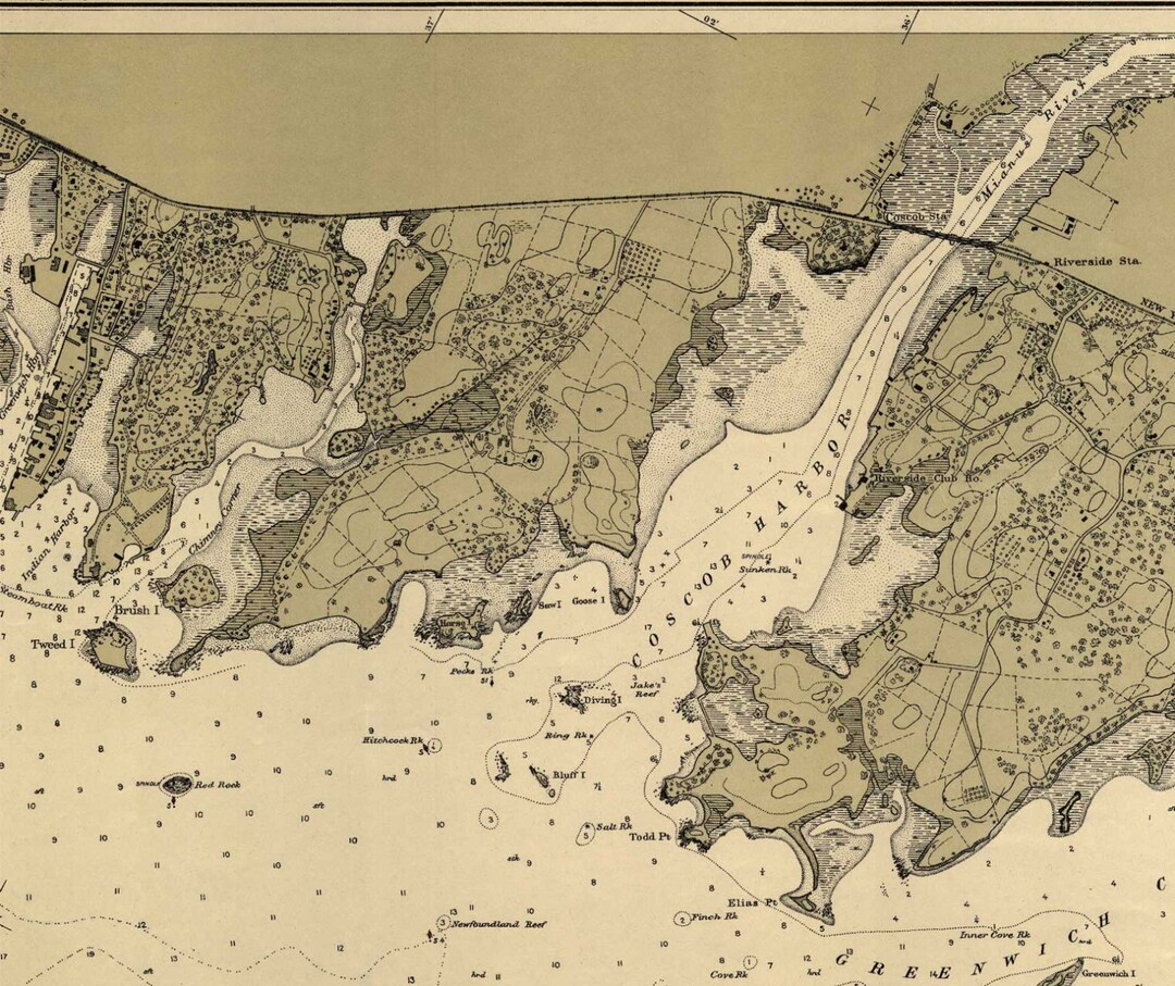 Stamford Harbor to Little Captain Island, CT - 1914 Nautical Map ...