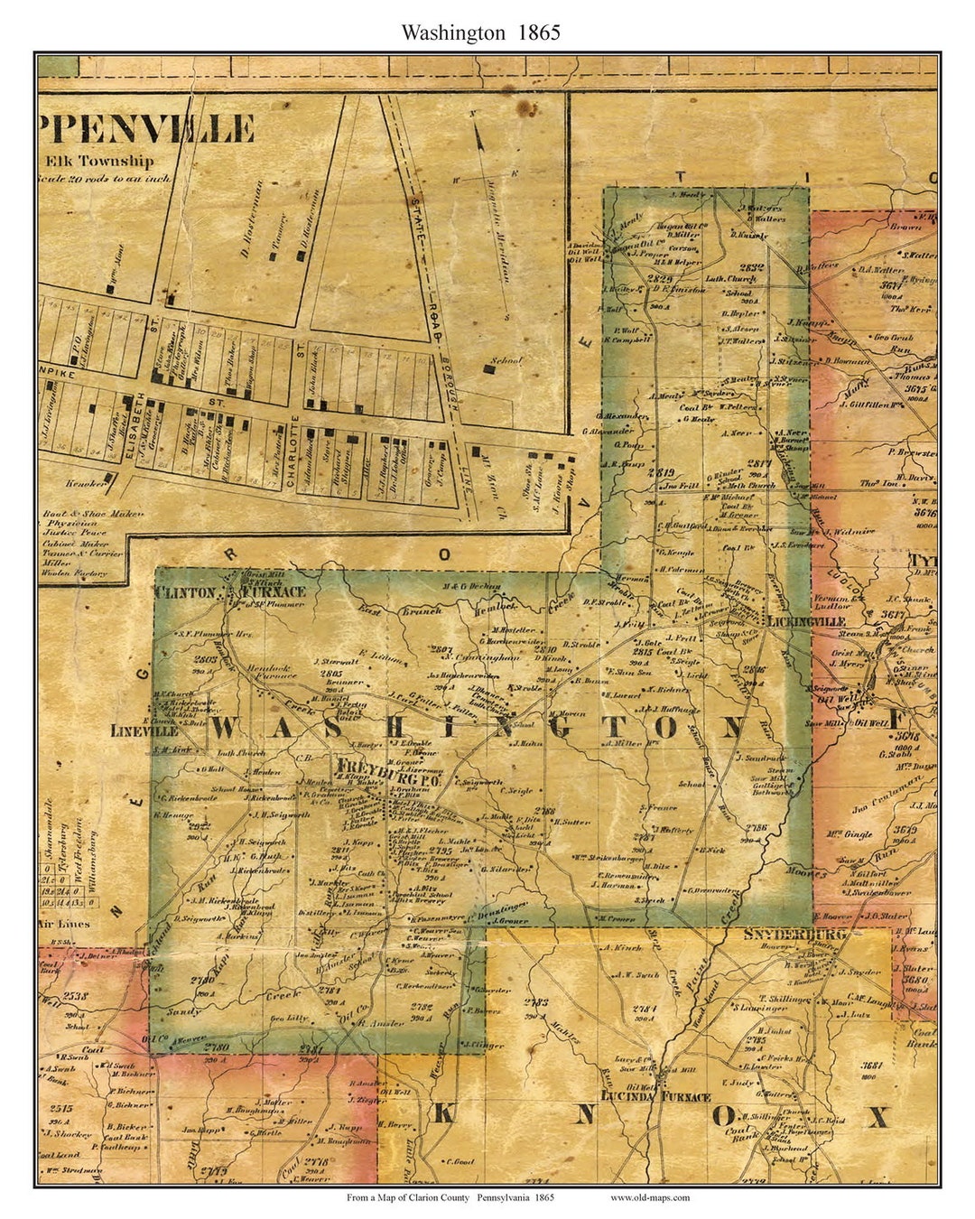 Washington Township 1865 Old Town Map With Homeowner Names ...