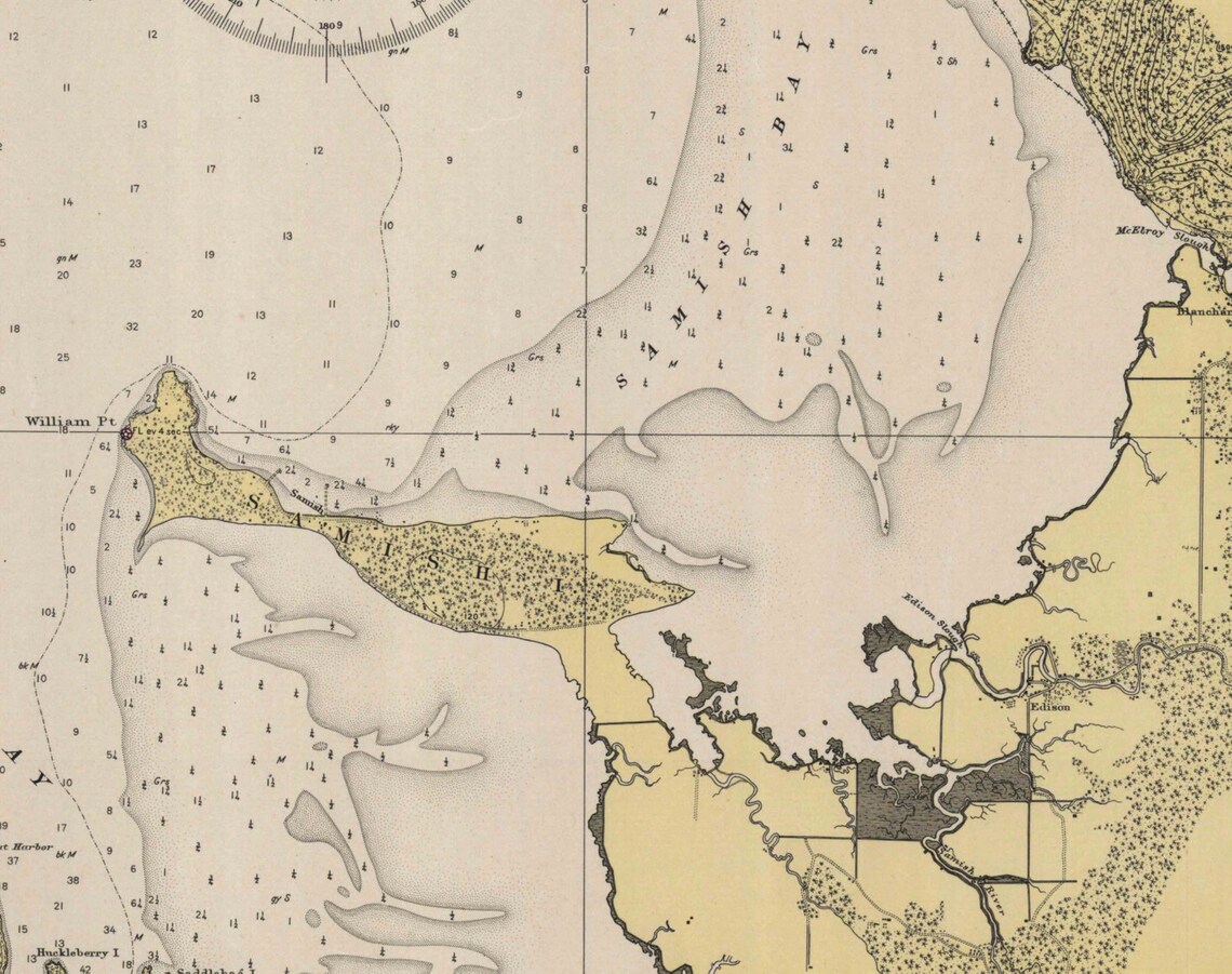 Bellingham Bay 1946 Nautical Map, Washington Reprint PC Harbors Puget ...