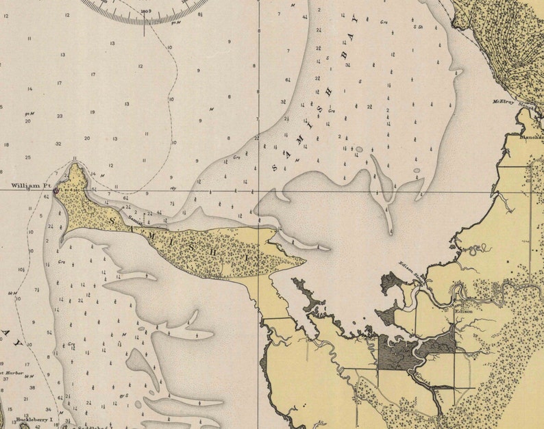 Bellingham Bay 1946 Nautical Map, Washington Reprint PC Harbors Puget ...