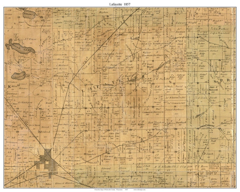 Lafayette 1857 Old Town Map With Homeowner Names Wisconsin - Etsy