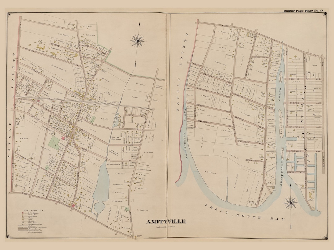 Amityville 1902-1909 Old Town Map Reprint Suffolk County, New York ...
