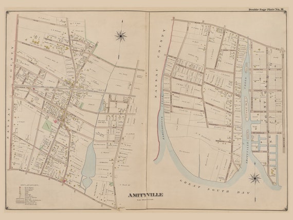 Amityville 1902-1909 Old Town Map Reprint Suffolk County New - Etsy