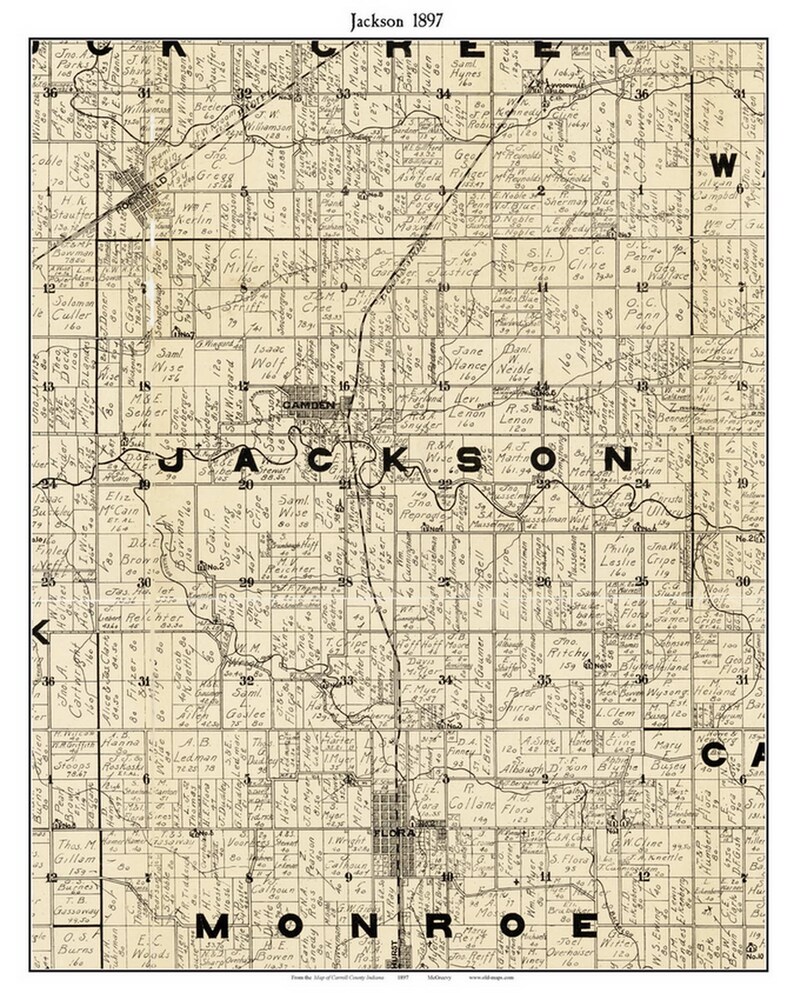 Jackson 1897 Old Town Map With Homeowner Names Indiana Camden - Reprint ...