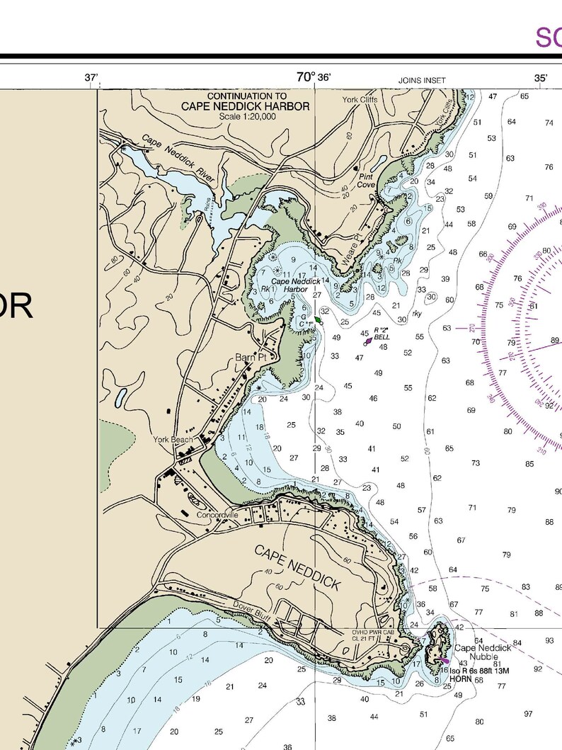 York Harbor Cape Neddick Harbor 2014 Old Map Nautical Maine - Etsy