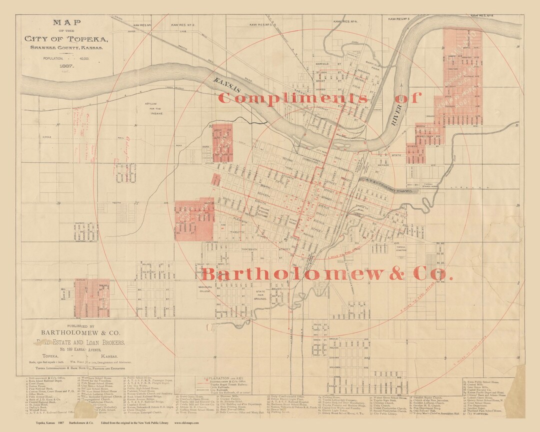 Topeka Kansas 1887 - Old Map Reprint - KS Cities - Etsy