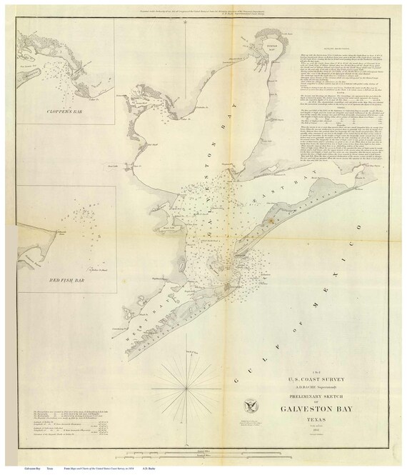 Galveston Bay Texas 1852 Nautical Map Reprint 18-USA | Etsy