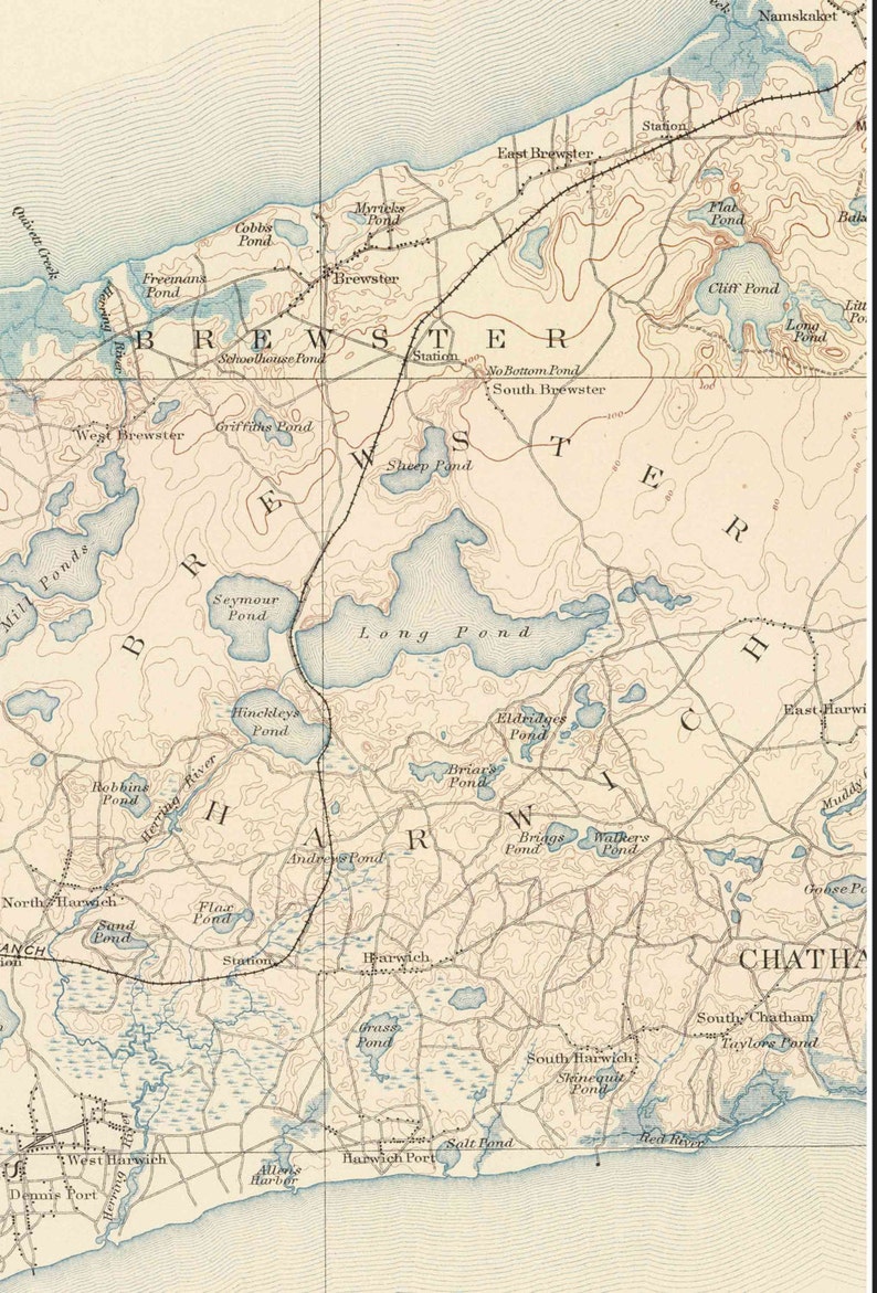 Cape Cod Regions MID CAPE 1890 Old Topographic USGS Map - Etsy España
