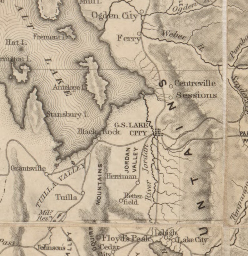 Utah Territory Military 1860 Old Map California Nevada Colorado New ...