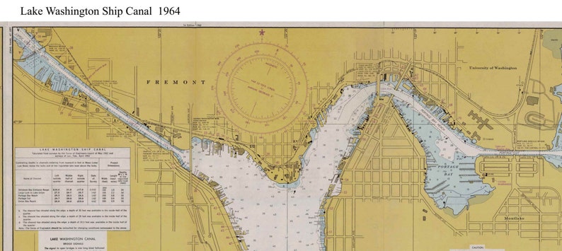 Lake Washington Ship Canal 1964 Nautical Map Washington - Etsy