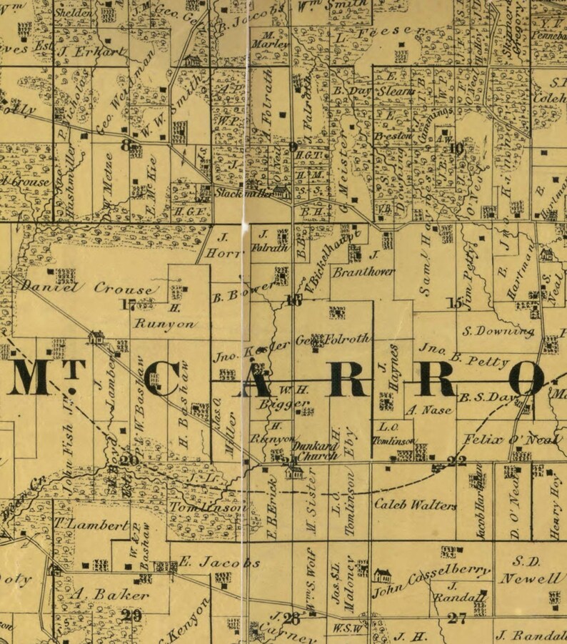 Carroll County Illinois 1869 Old Wall Map Reprint With | Etsy