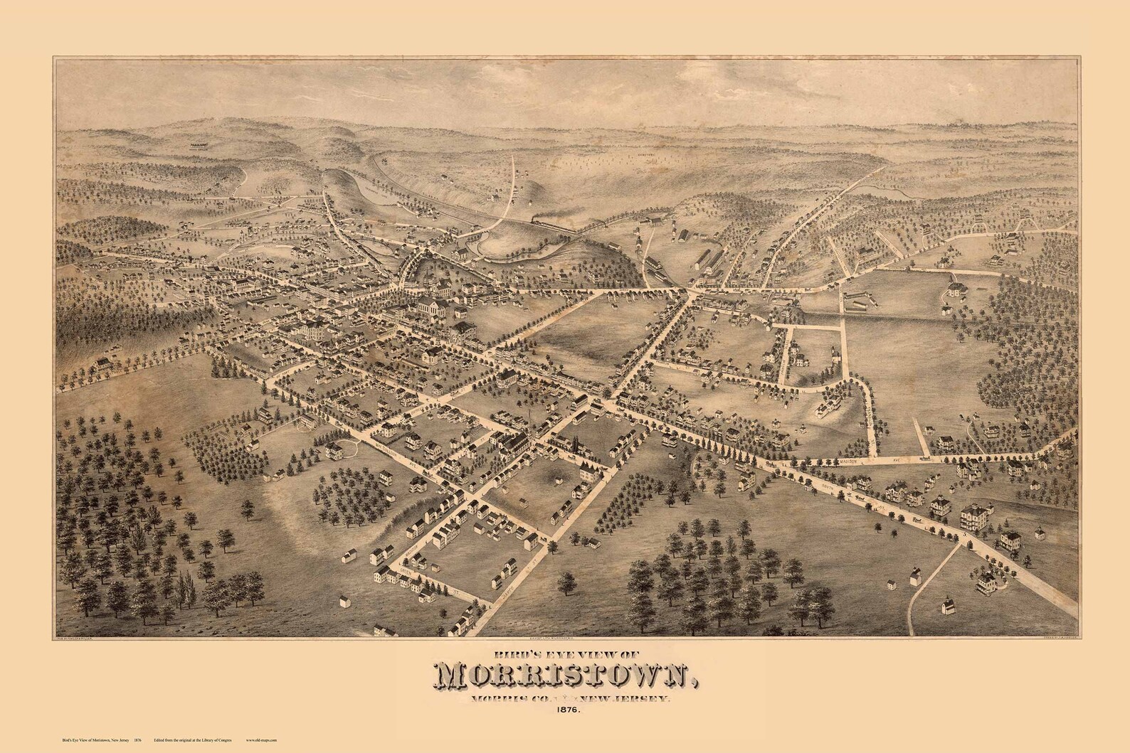 Morristown, New Jersey 1876 Bird's Eye View Reprint Old Maps - Etsy