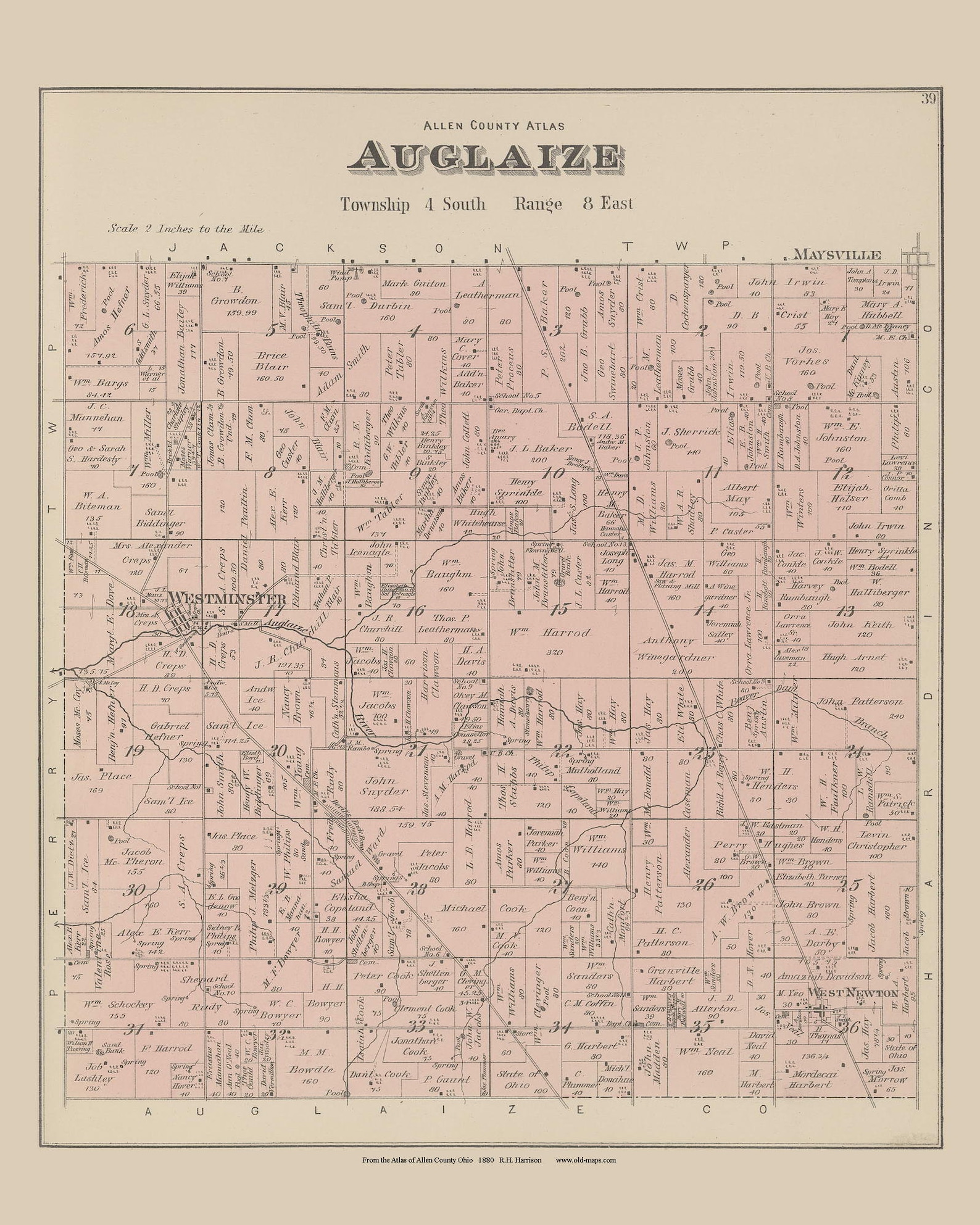 Auglaize 1880 Old Town Map Reprint Allen County Ohio - Etsy