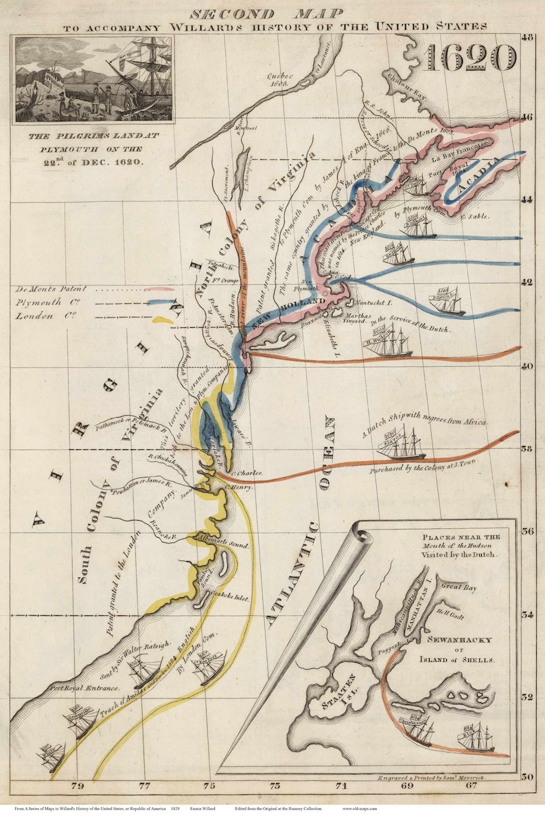 Second Map of the United States of America 1620 First Land - Etsy