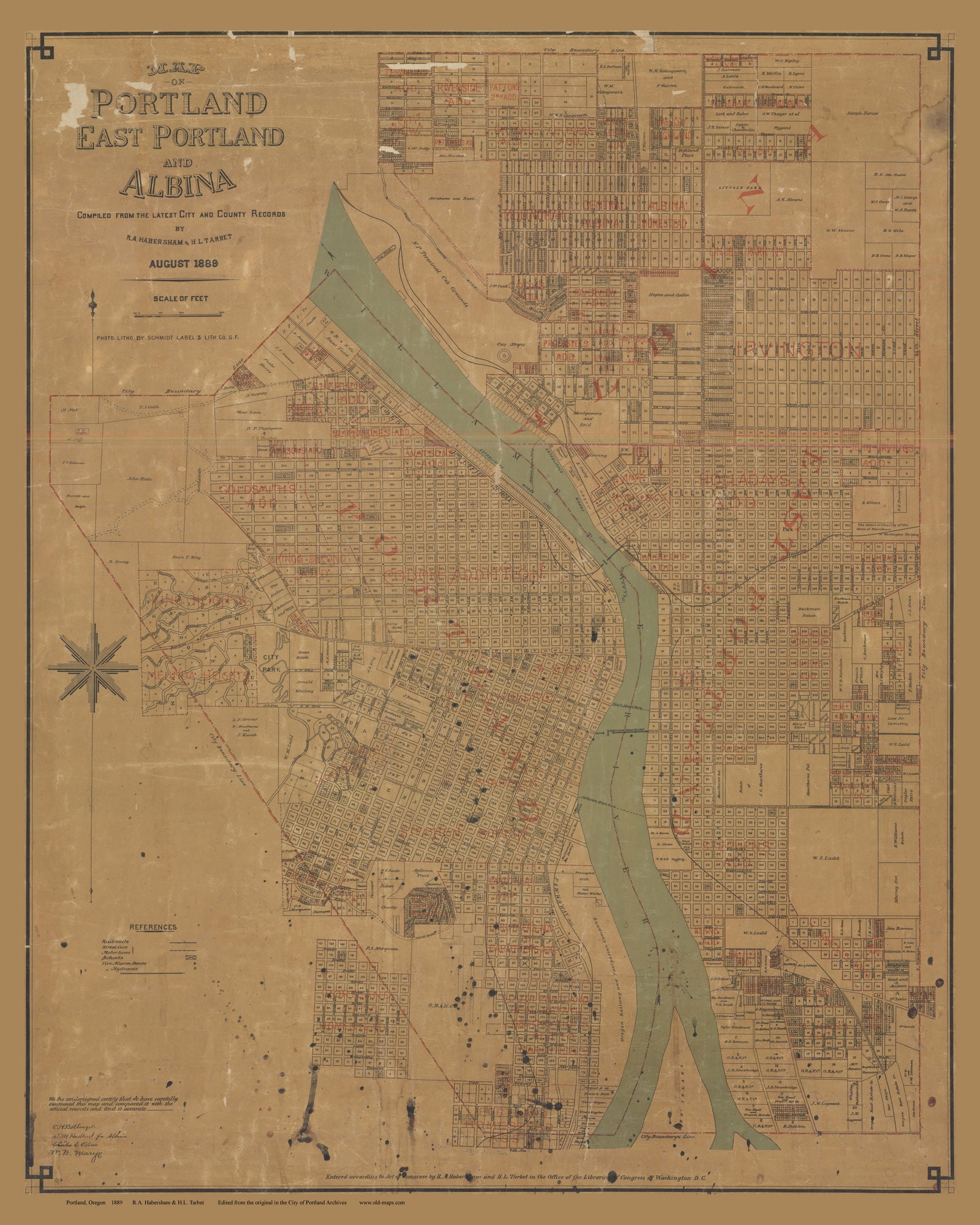 Portland Oregon 1889 Old Map Reprint Landowners Names OR Cities - Etsy