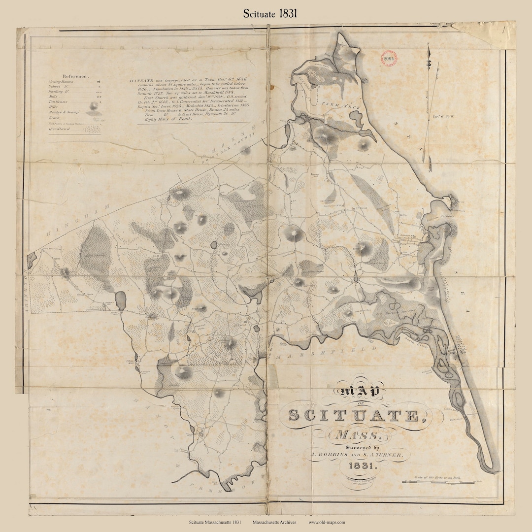 Scituate 1831 Town Plan 2094 - Old Roads Reprint, Massachusetts ...