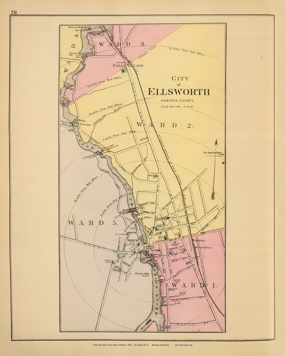 Ellsworth 1894 Old Map Reprint Maine State Atlas Stuart 043 - Etsy