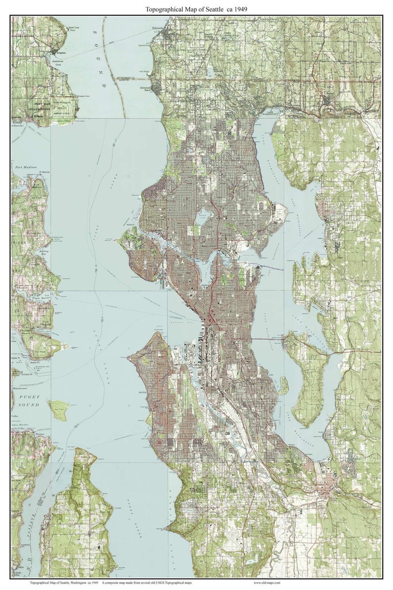 Seattle - Ca. 1949 - USGS Old Topographic Map Custom Composite ...