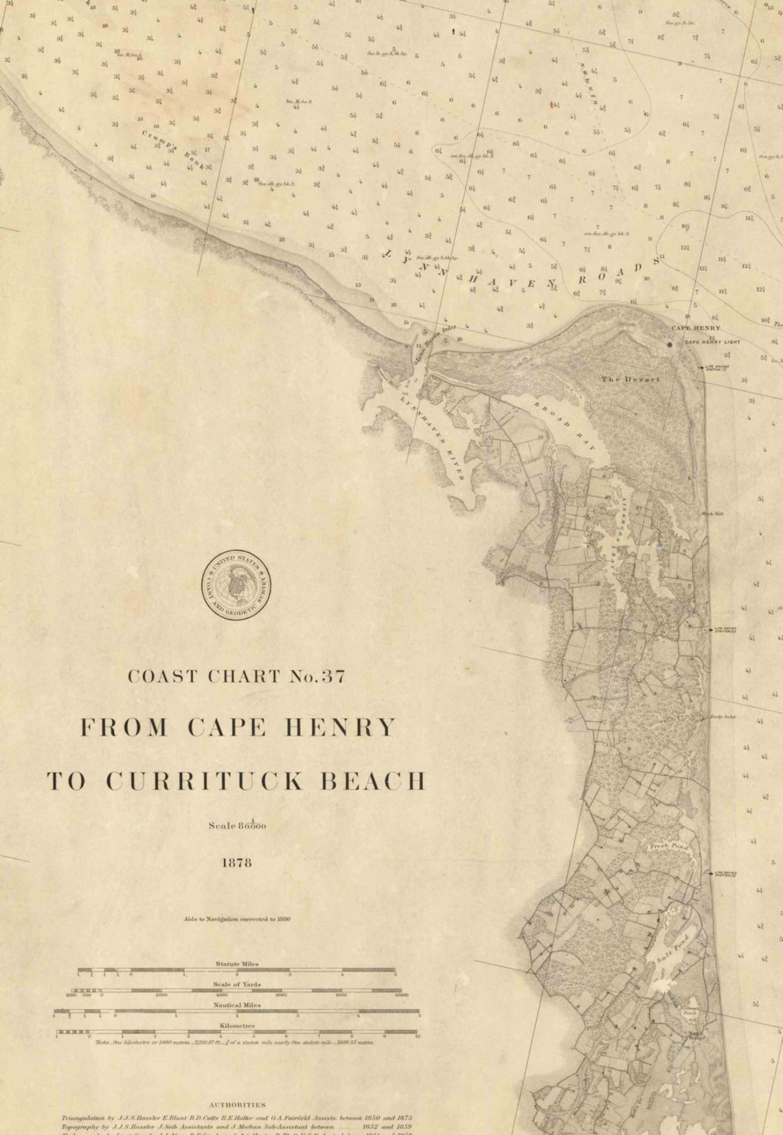 Cape Henry to Currituck Beach - 1880 Nautical Map Reprint - Delaware ...
