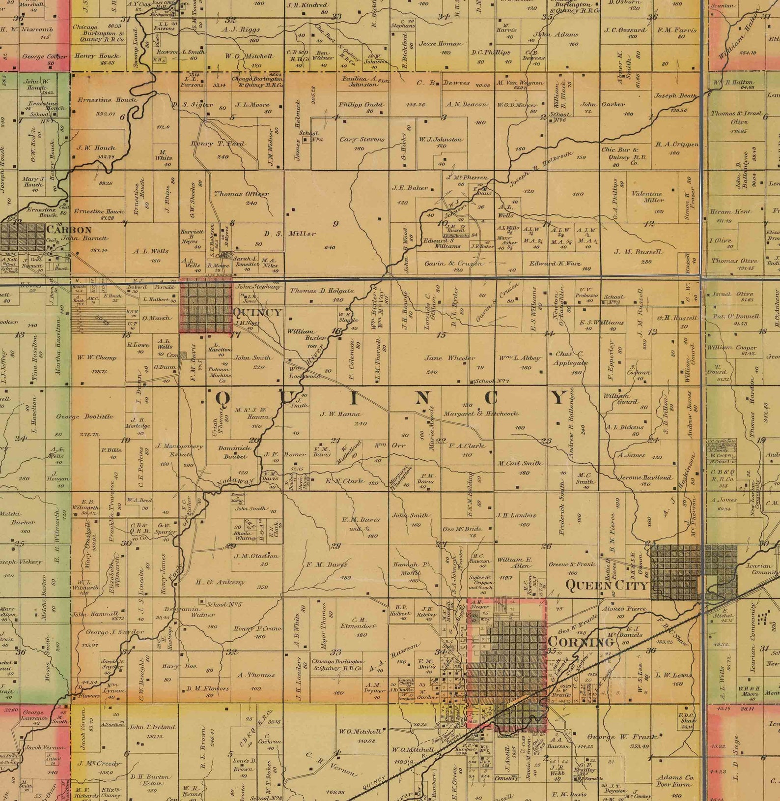 Adams County Iowa 1884 Old Wall Map With Landowner Names Farm Lines ...