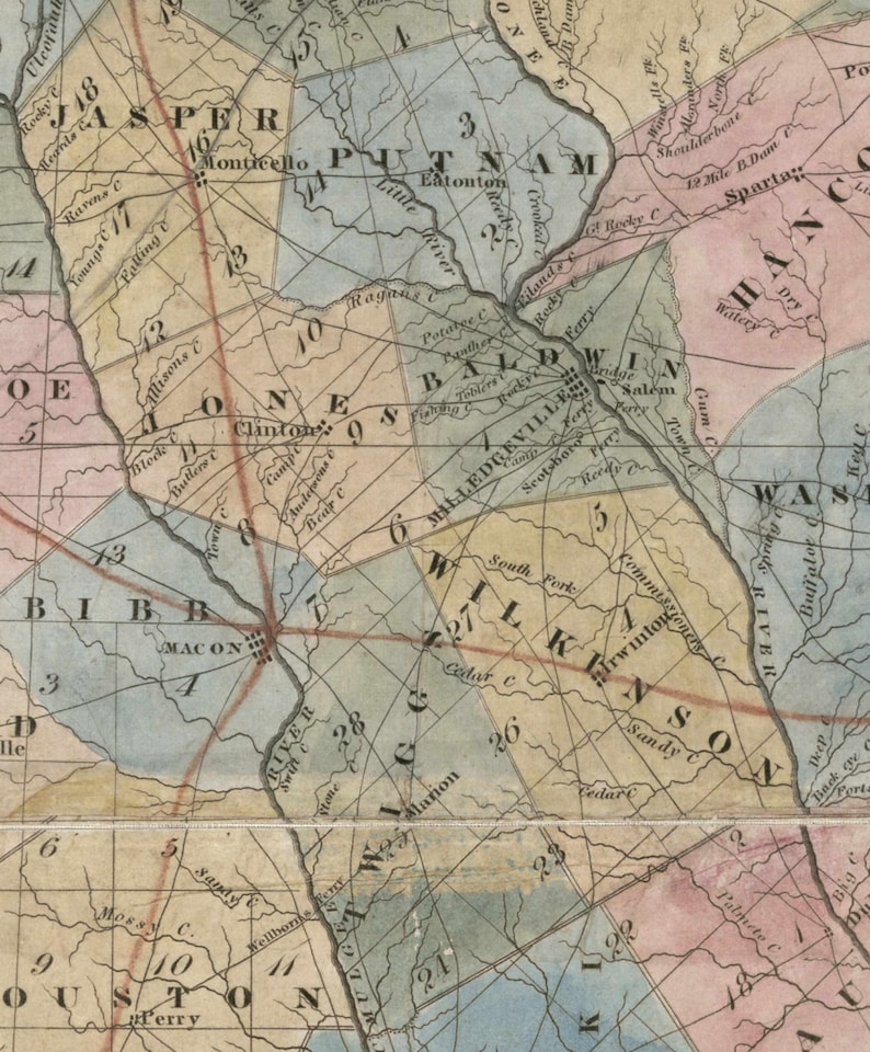 Georgia 1830 Old Map Wellborn State Reprint | Etsy