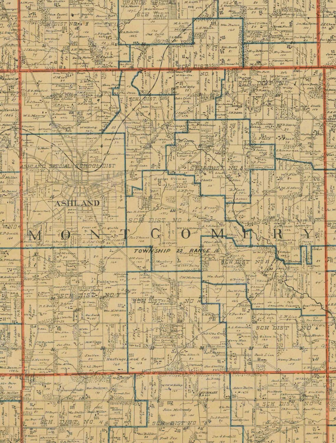 Ashland County Ohio 1897 - Old Wall Map Reprint With Homeowner Names ...