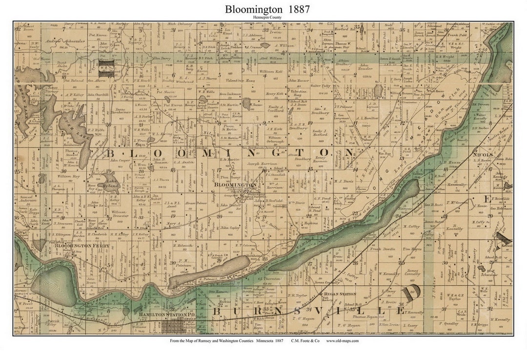 Bloomington 1887 - Bush Lake - Old Town Map With Homeowner Names ...