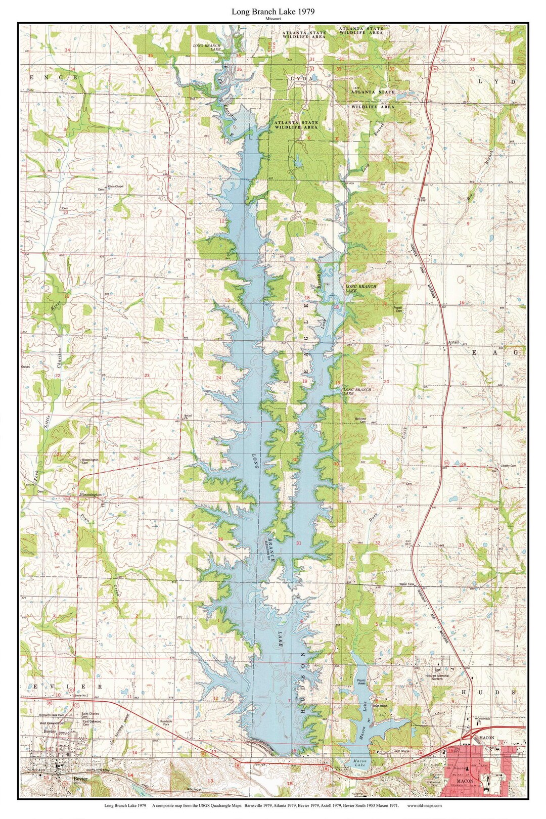 Long Branch Lake 1979 Old Map Topo Custom Composite USGS Reprint ...