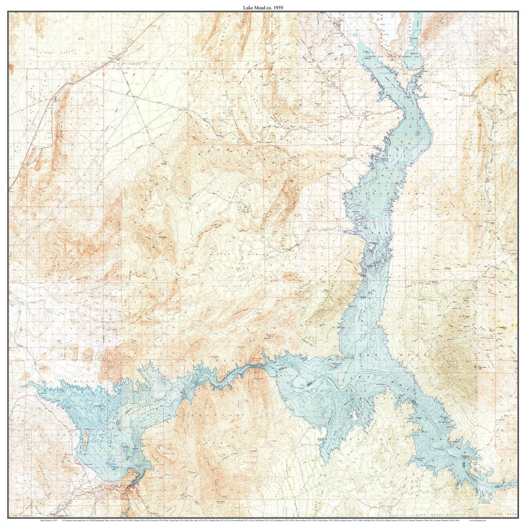 Lake Mead Ca 1959 USGS Old Topographic Map Custom Composite NV Nevada ...