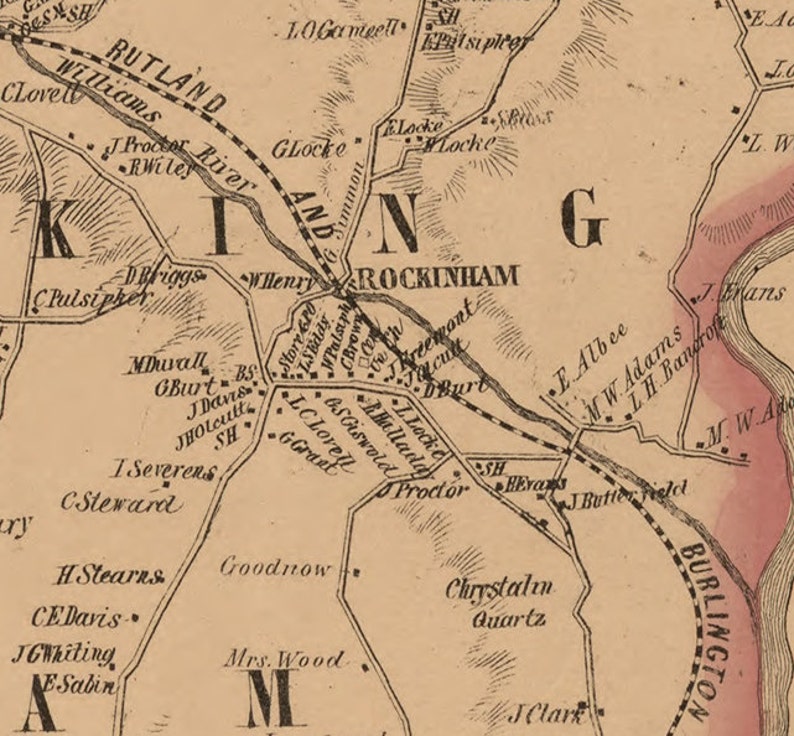 Windham County Vermont 1856 Old Wall Map Reprint With | Etsy