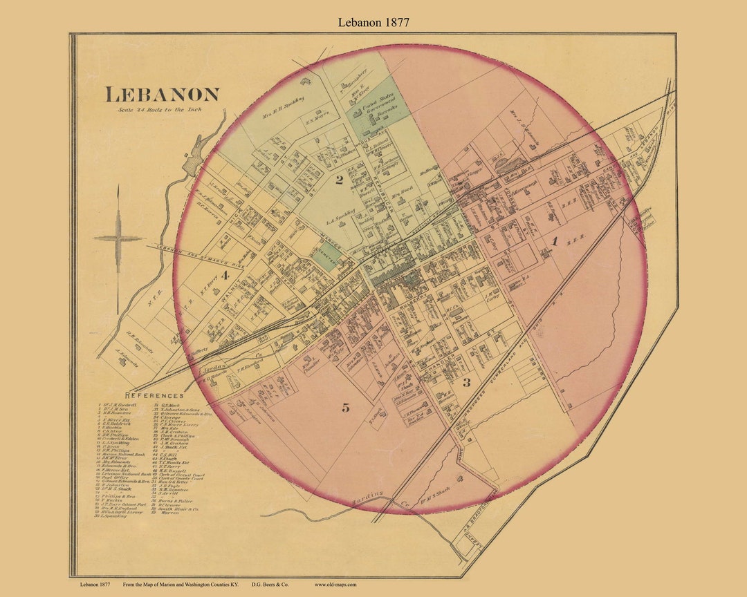 Lebanon Village 1877 Old Town Map With Homeowner Names Kentucky Marion ...
