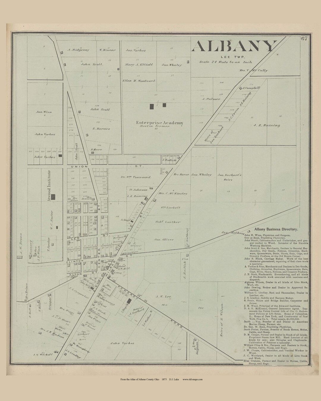 Albany 1875 - Old Town Map Reprint - Athens County, Ohio - Homeowner ...