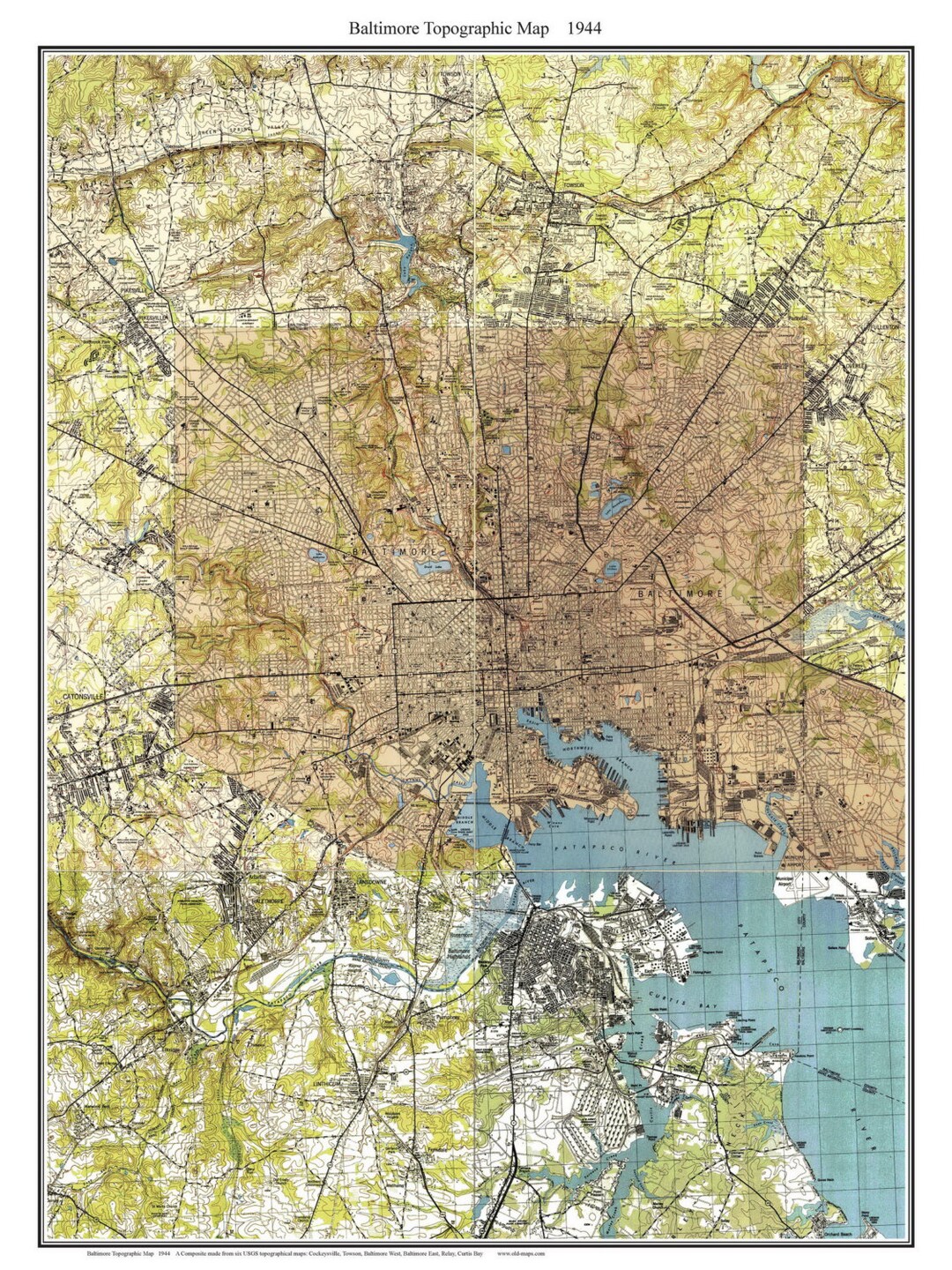 Baltimore, Maryland 1944 Old Topographic Map - USGS Topo Custom ...