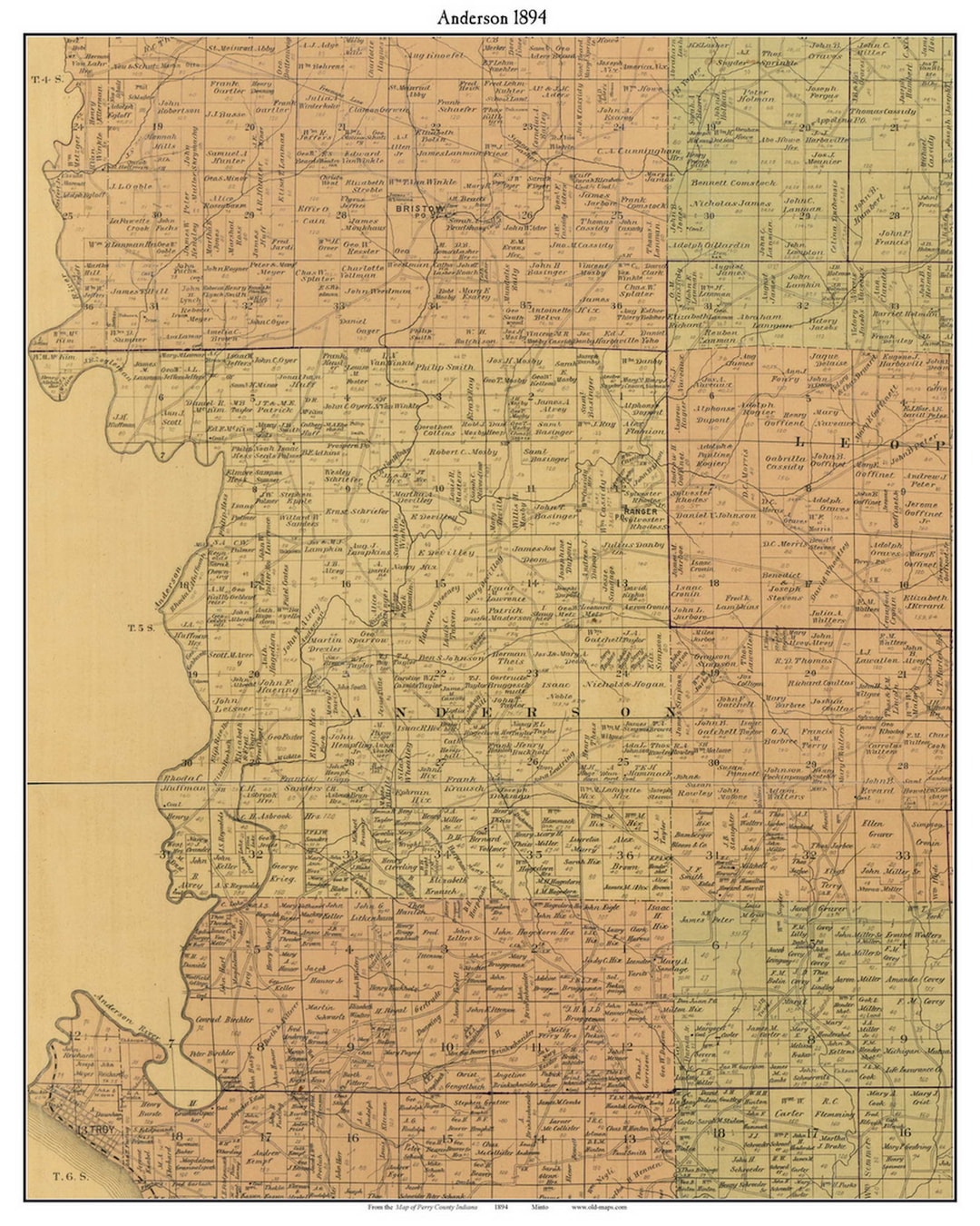 Anderson 1894 Old Town Map With Homeowner Names Indiana Ranger ...