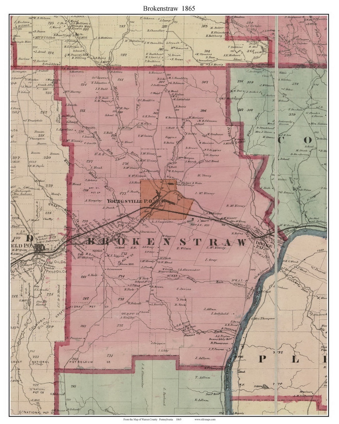 Brokenstraw 1865 Old Town Map With Homeowner Names - Etsy