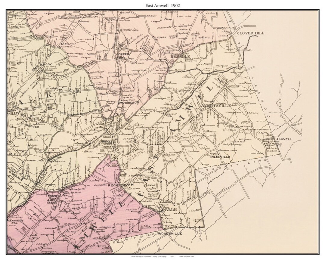 East Amwell 1902 Old Town Map With Homeowner Names New Jersey Reprint ...