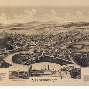 Vergennes Vermont- 1890 - Birds Eye View Reprint - Etsy