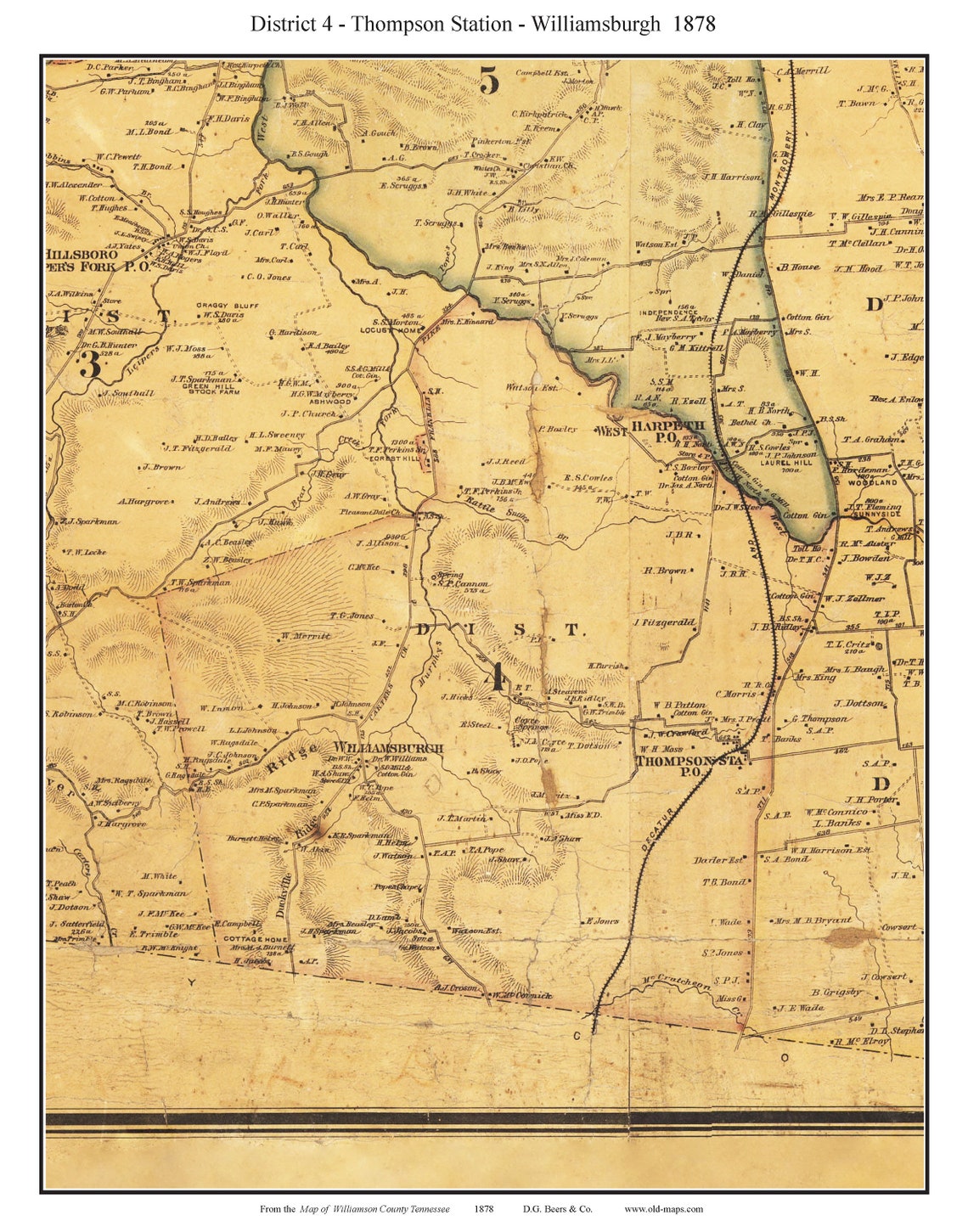 District 4 Thompson Station Williamsburgh 1878 Old Town Map - Etsy