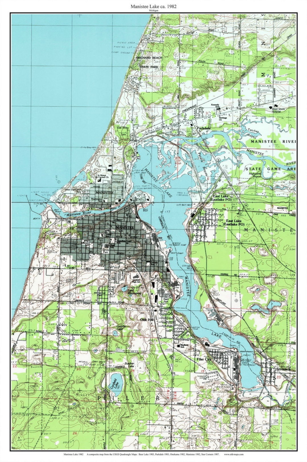 Manistee Lake - 1982 Map Print - Michigan - Old Topographic USGS Custom ...