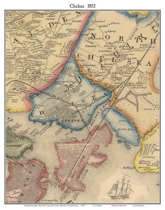 Chelsea 1852 Old Town Map With Homeowner Names Massachusetts | Etsy