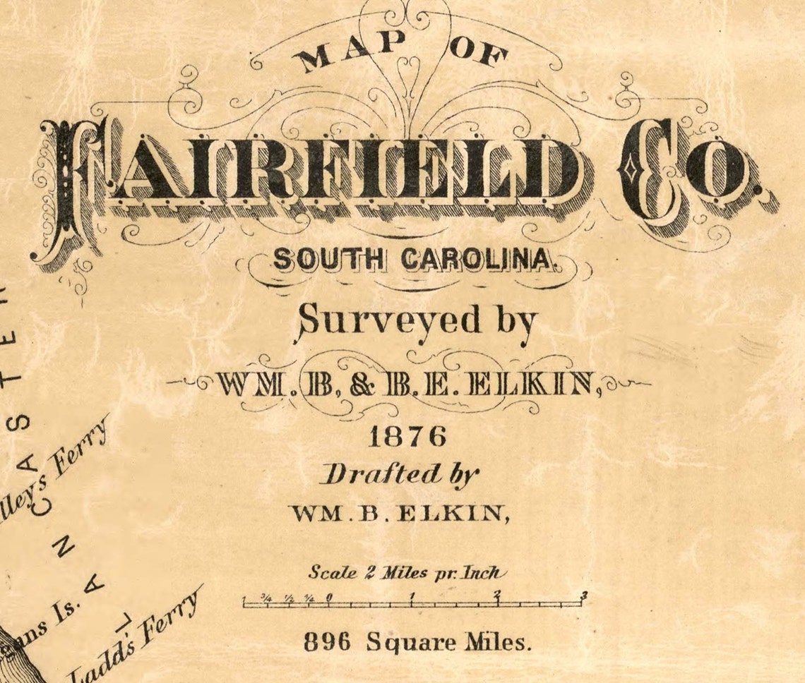 Fairfield County South Carolina 1876 Old Wall Map With | Etsy