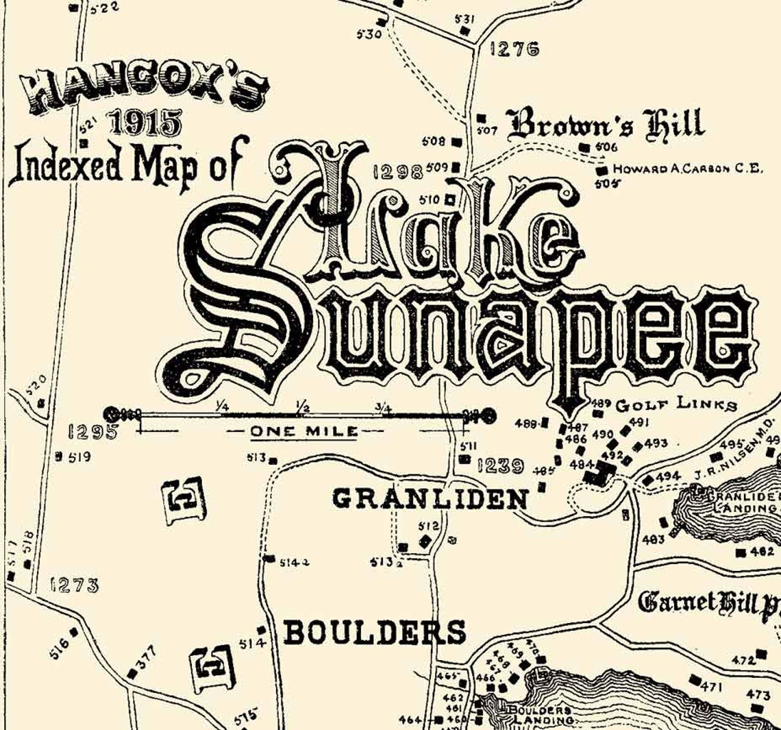 Lake Sunapee NH 1915 Map House Sites by Hancox Reprint - Etsy