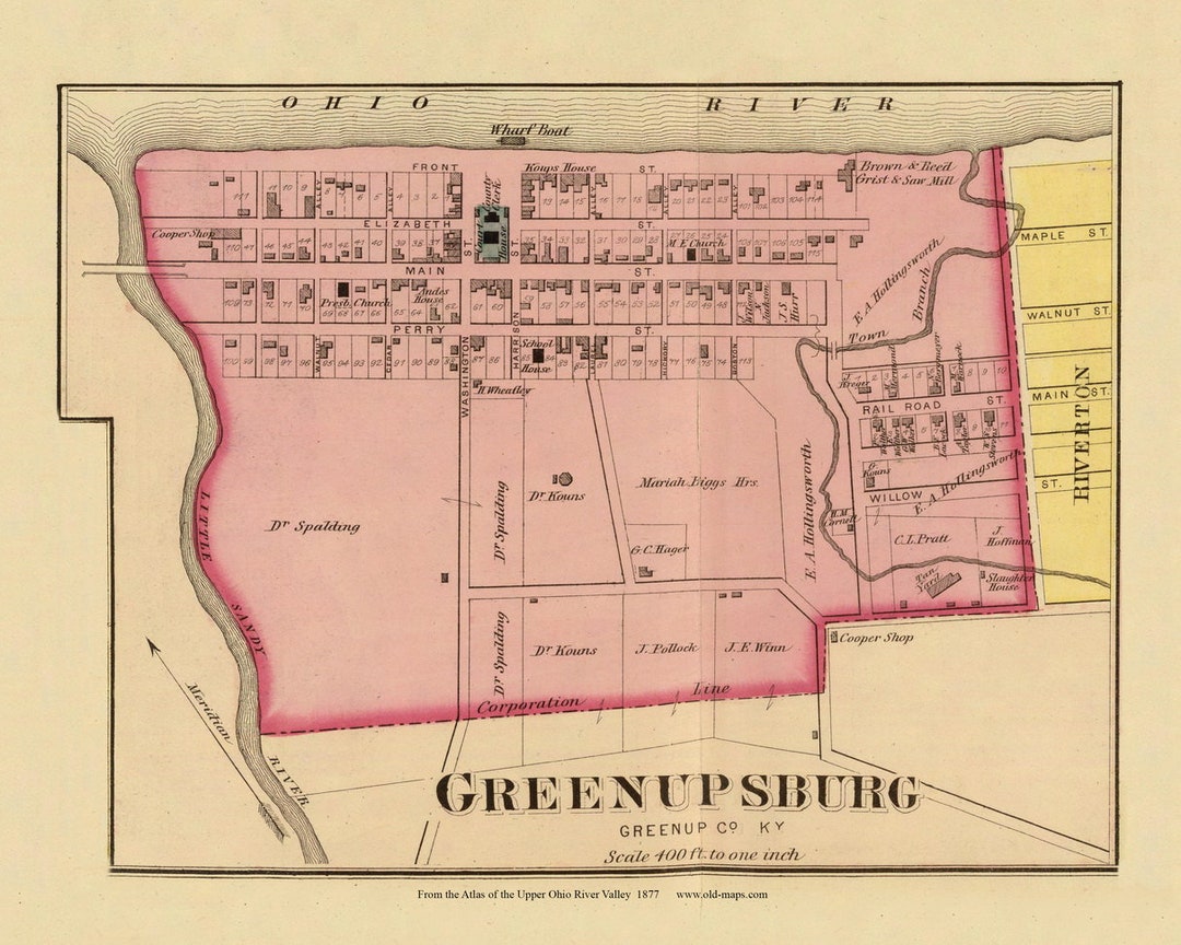 Greenupsburg 1877 Old Town Map Greenup County Kentucky Ohio Valley ...