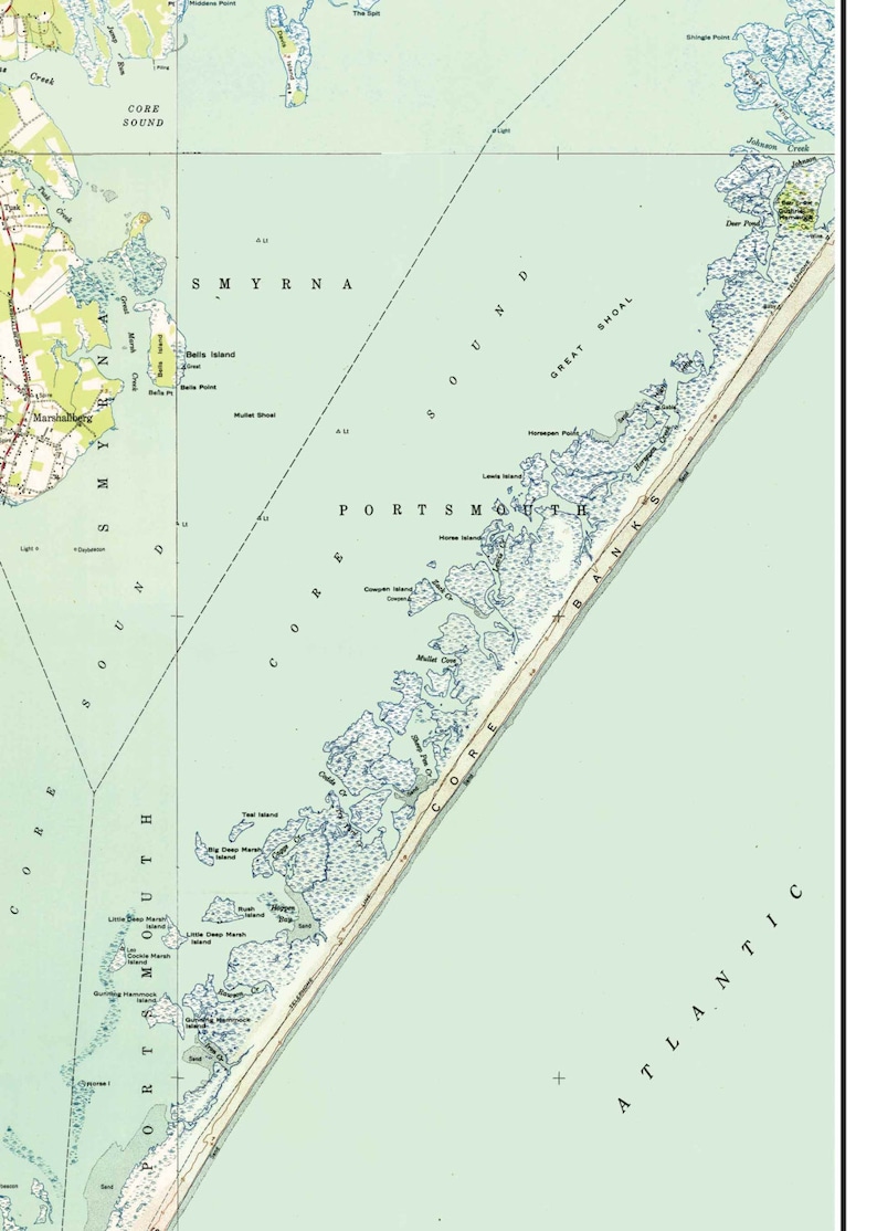 Cape Lookout & Beaufort - 1951 Old Topographic Map USGS Custom ...